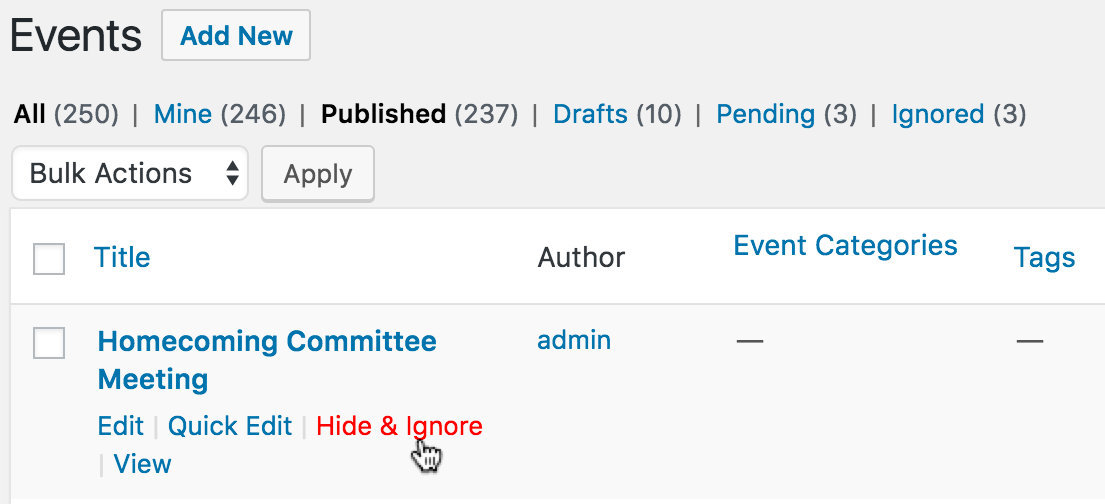 Ignoring Events on Import - Knowledgebase