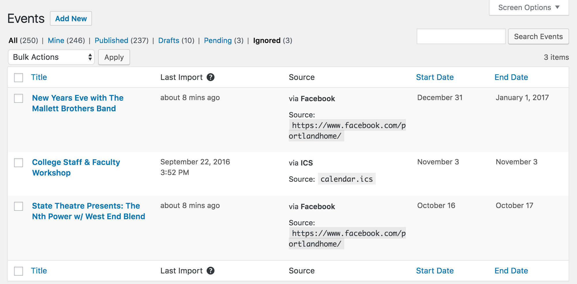 Ignoring Events on Import - Knowledgebase