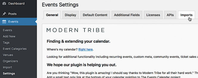 Event Aggregator Import Settings - Knowledgebase