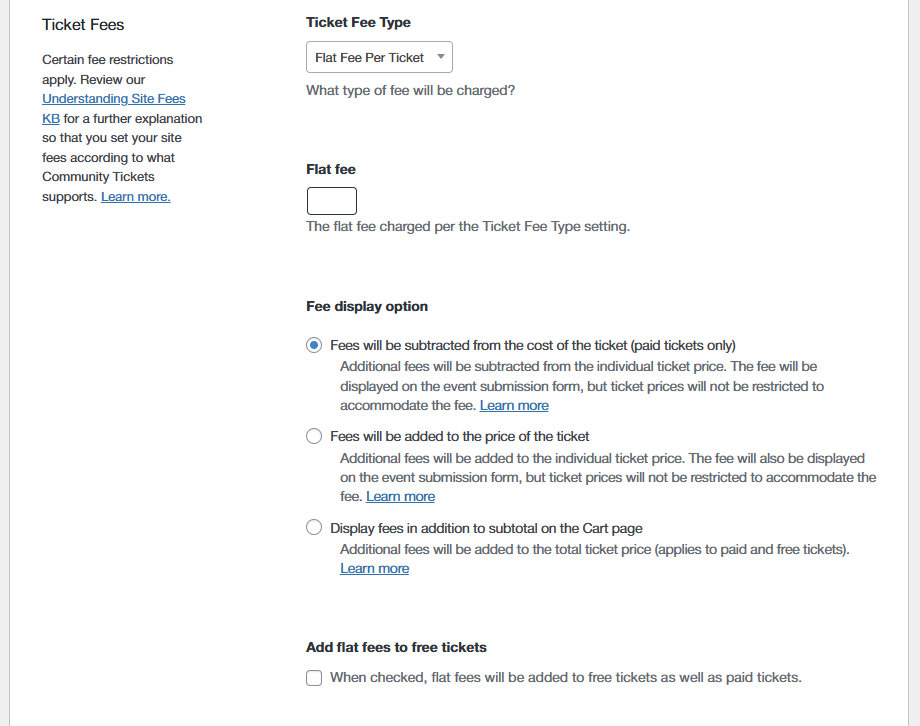 Managing Ticket Fees in Community Tickets - Knowledgebase