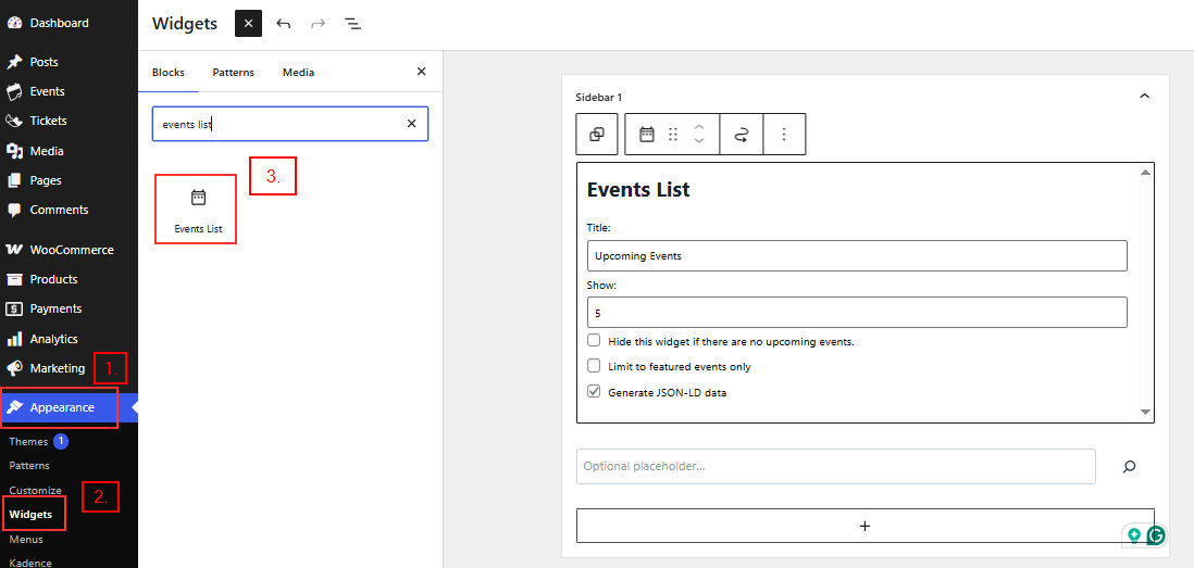 Events List Widget Settings - Knowledgebase