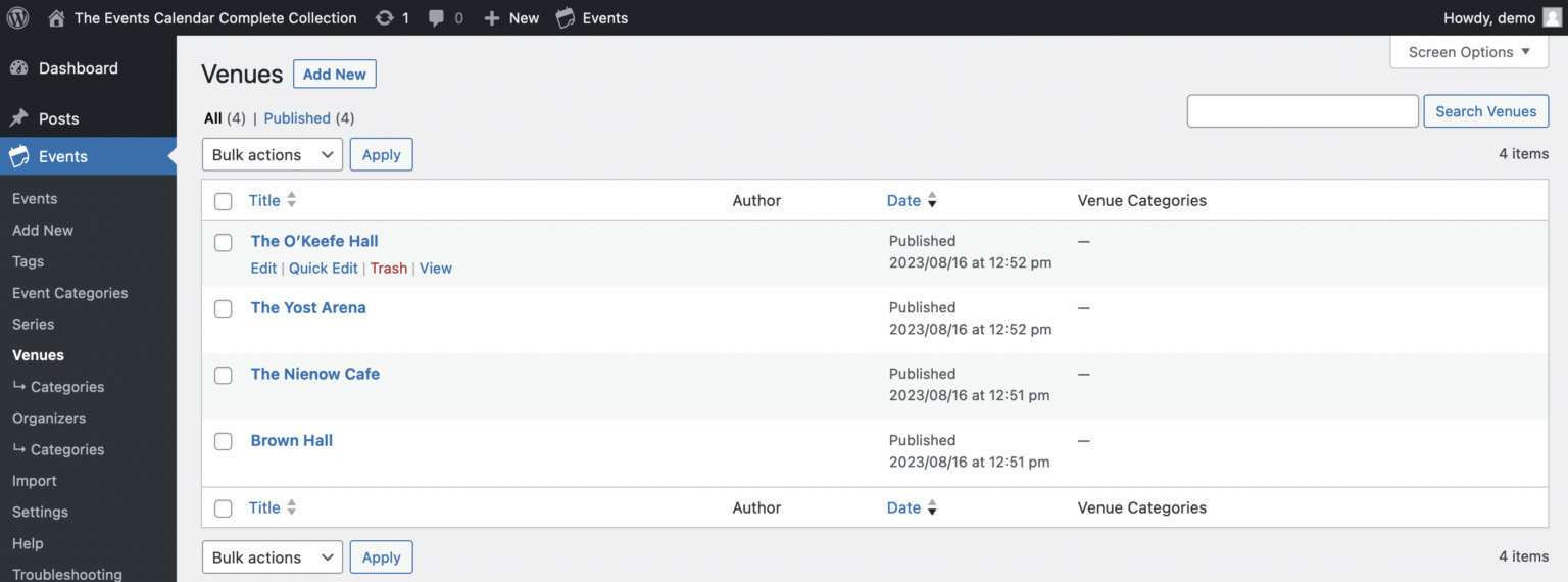 Venue and Organizer Pages - Knowledgebase