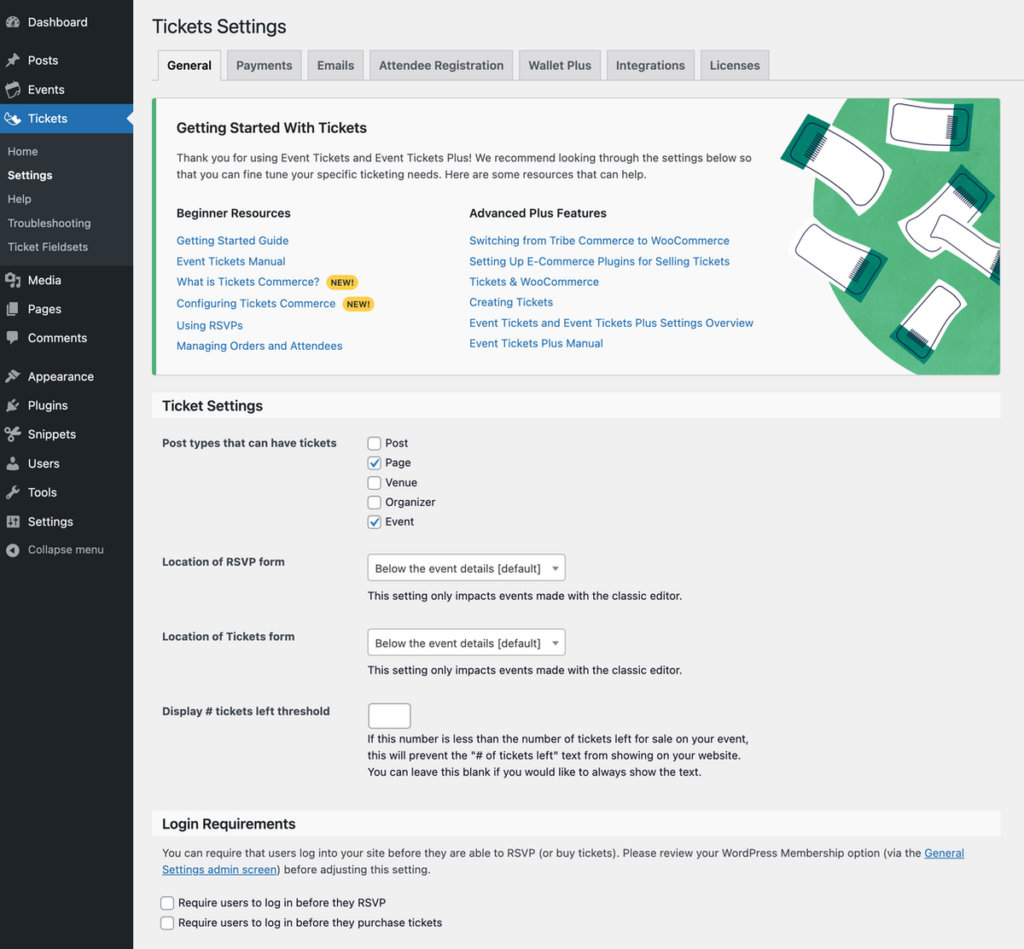 Event Tickets Settings Overview - Knowledgebase