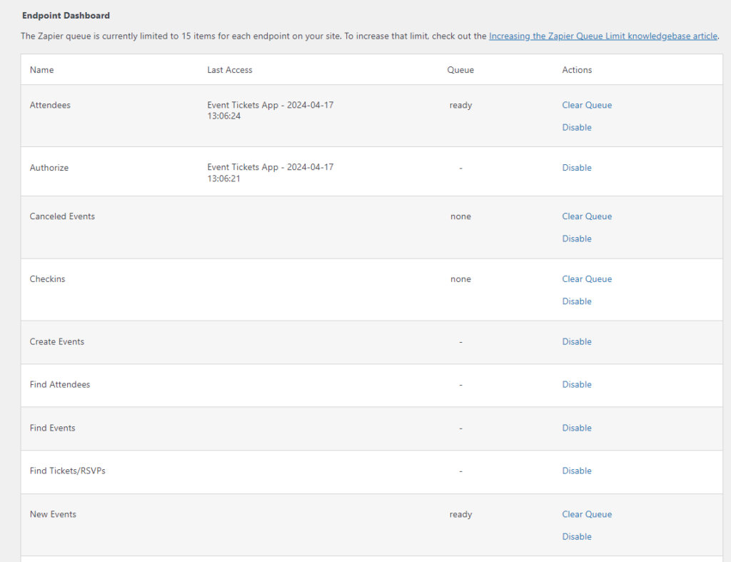 Managing Your Zapier Endpoints - Knowledgebase
