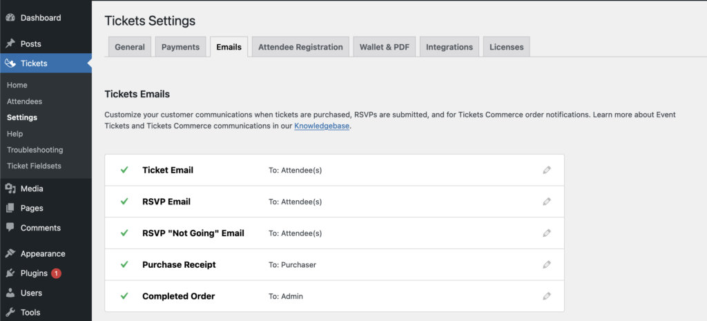 Event Tickets Emails - Knowledgebase