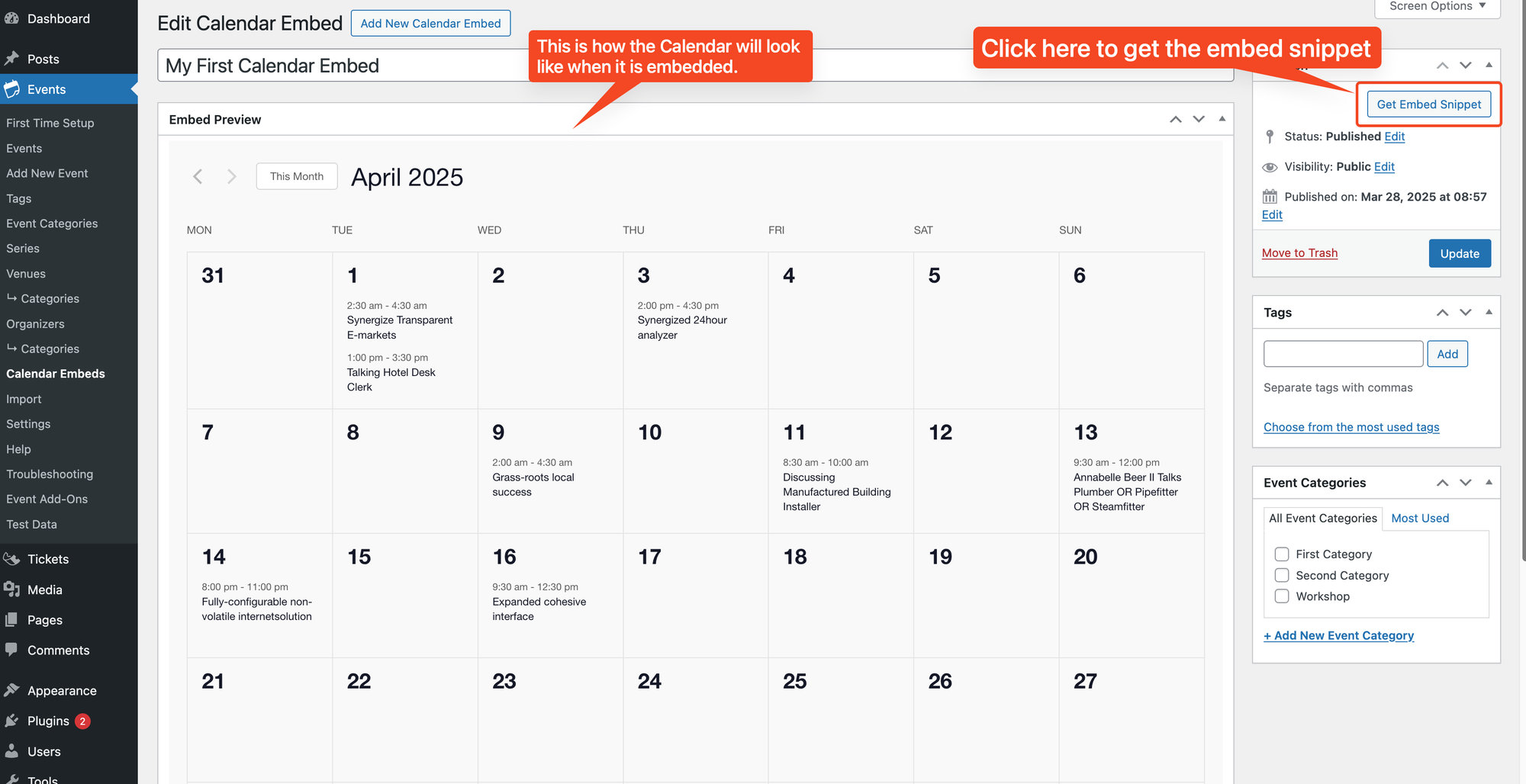 How to Configure Event Calendar Embeds - Knowledgebase