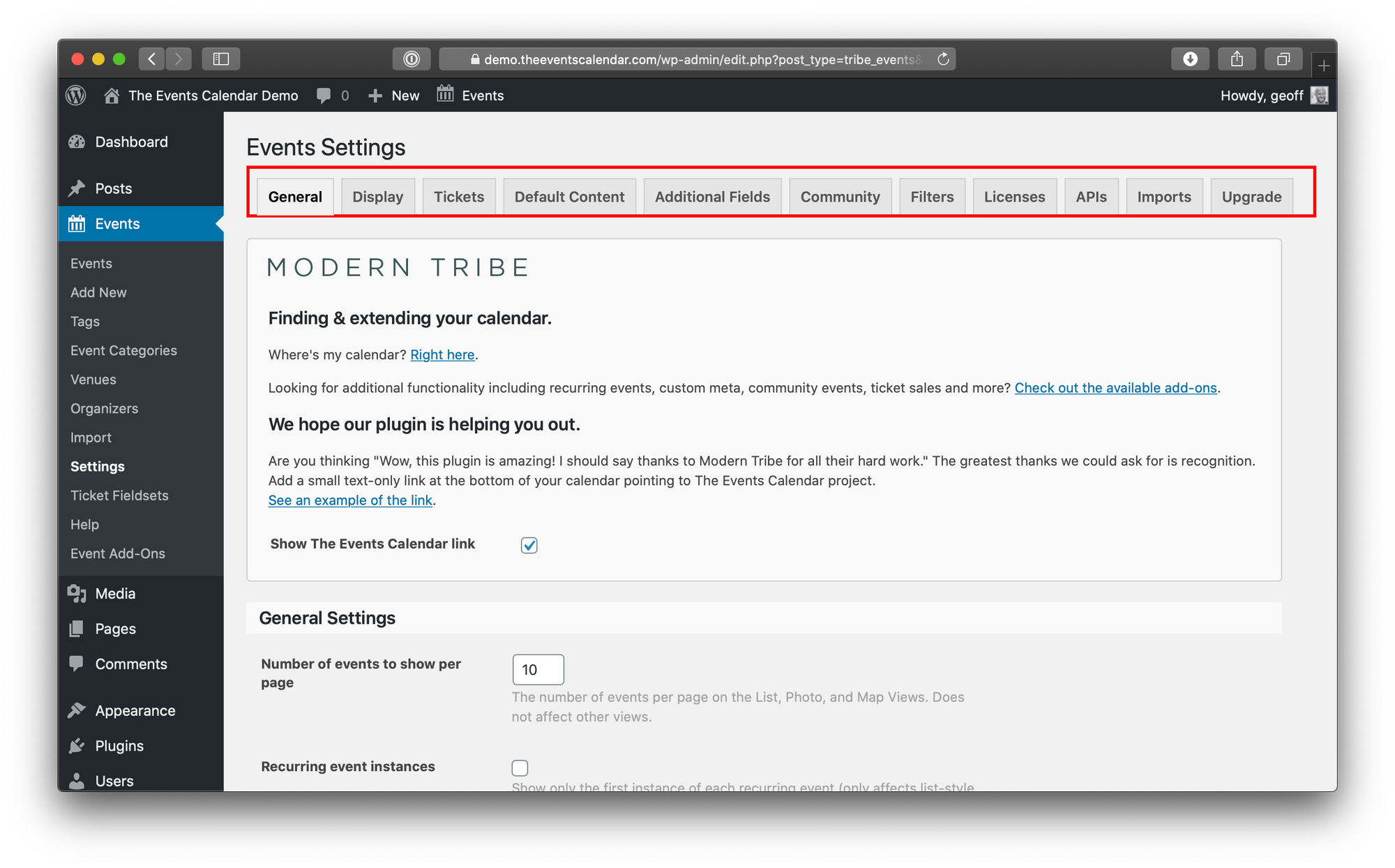 Advanced Events Admin Bar | The Events Calendar