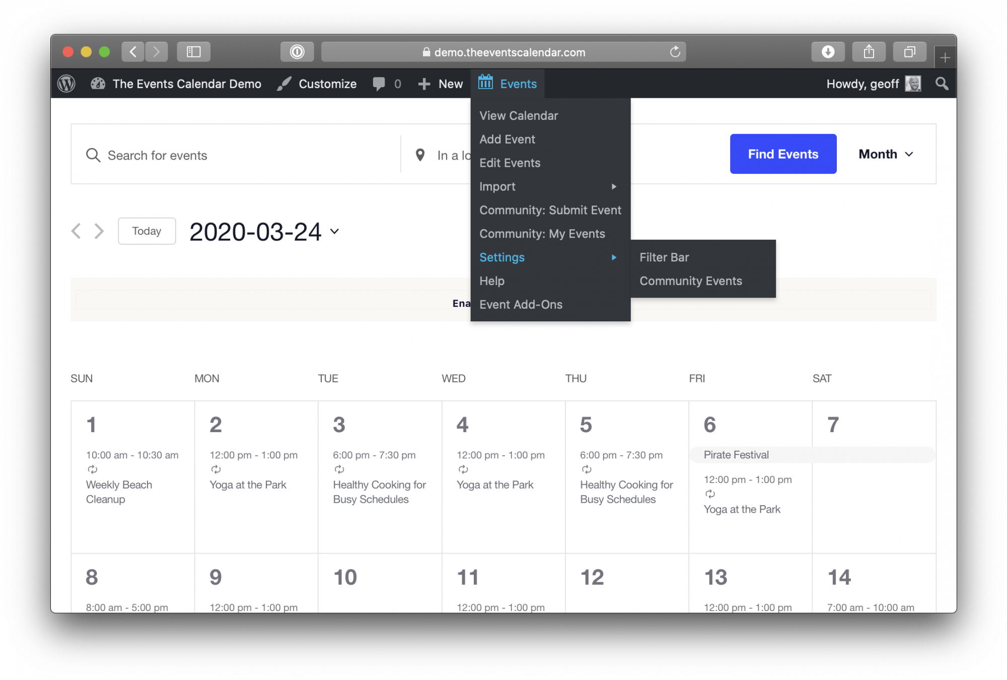 Advanced Events Admin Bar | The Events Calendar