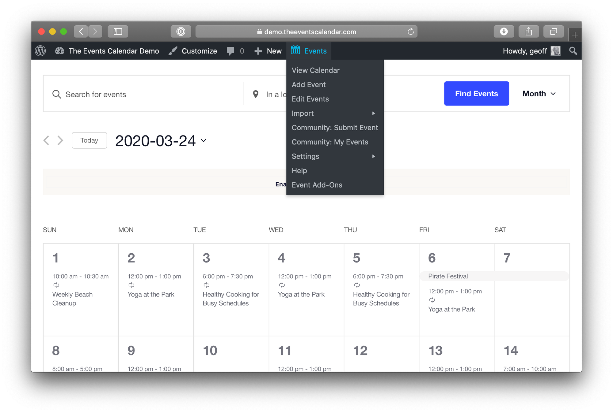 Advanced Events Admin Bar | The Events Calendar