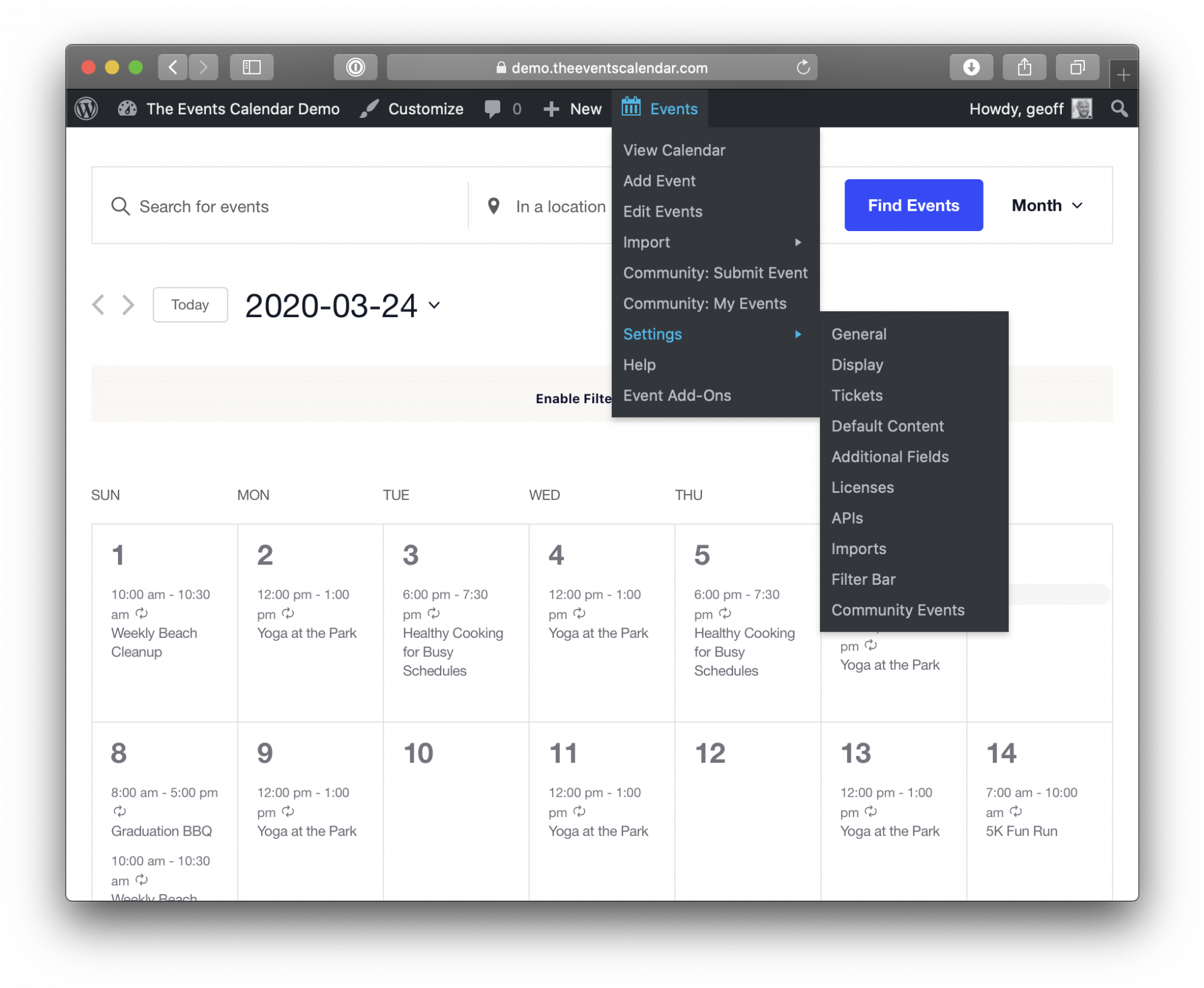Advanced Events Admin Bar | The Events Calendar