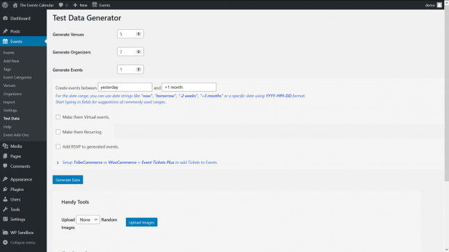 Test Data Generator | The Events Calendar