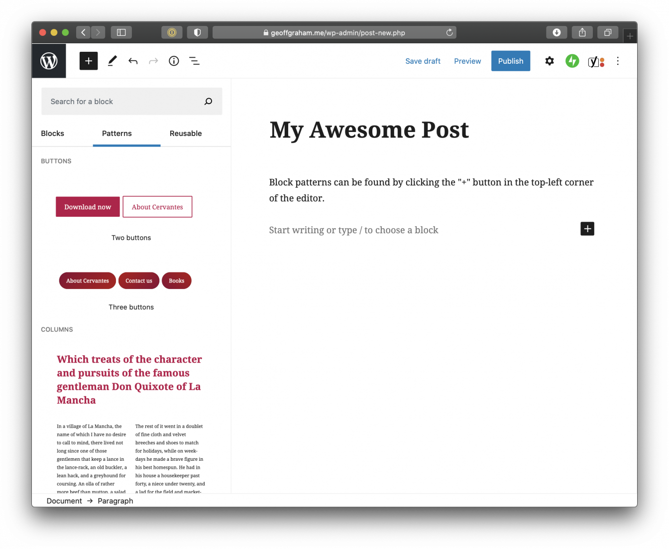 How to Work With WordPress Block Patterns | The Events Calendar