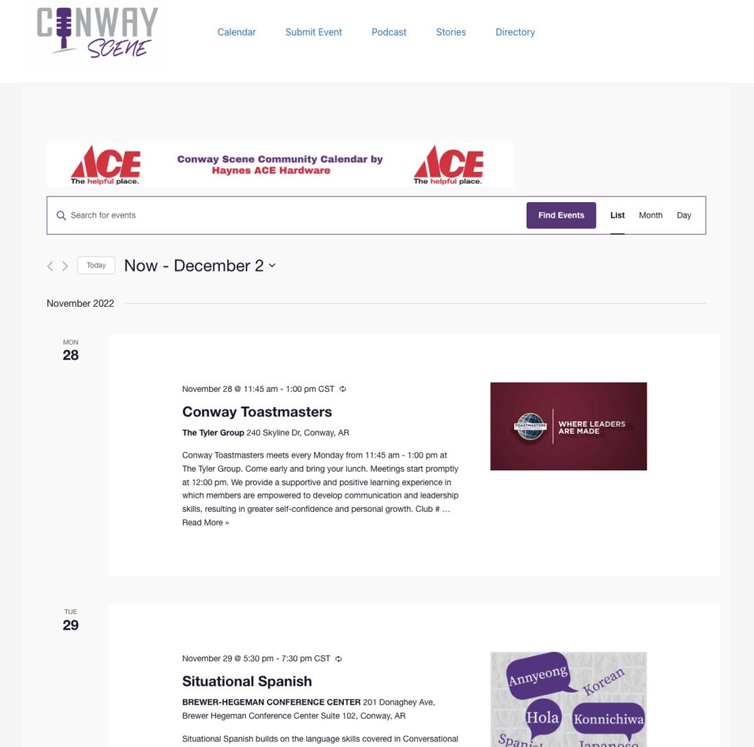Featured Calendar: Conway Scene | The Events Calendar